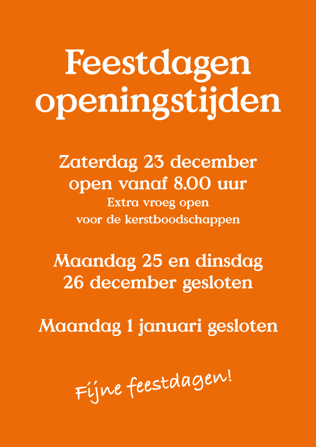 Openingstijden feestdagen - Gedeelde Weelde